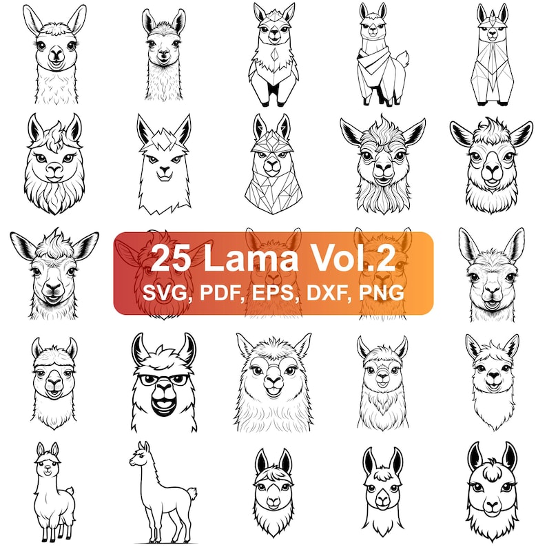 Lama SVG Bundle Vol.2 - 25 Clipart Designs for Laser Cutters, Plotters ...