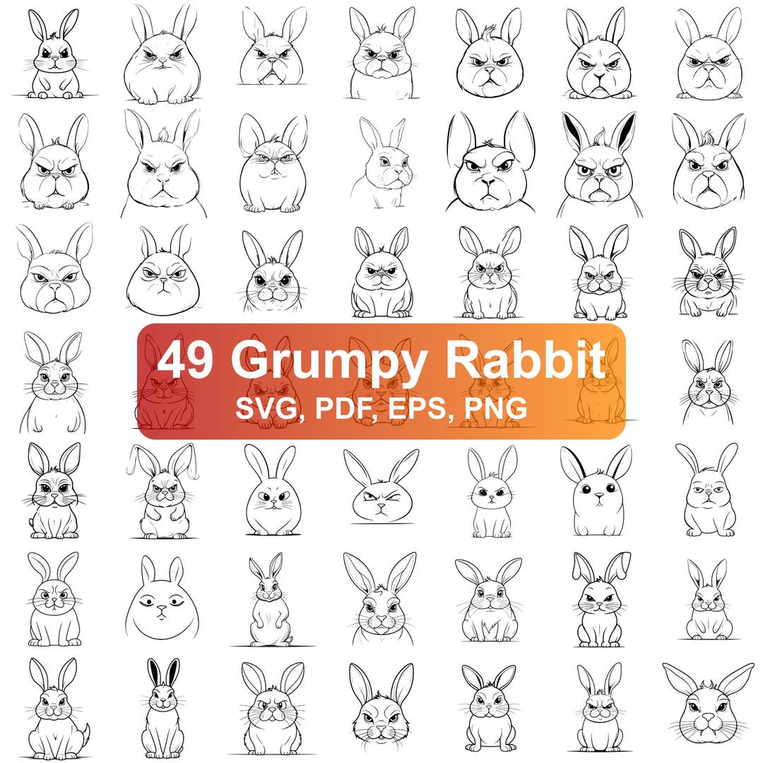 Grumpy Rabbit SVG Bundle, Angry Rabbit Graphics, Angrys Rabbit Silhouette, Rabbit Face Svg ...