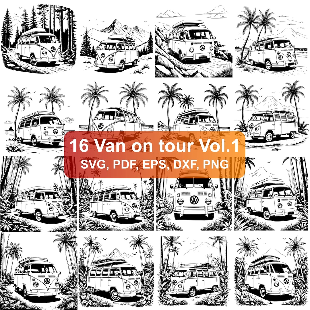 Van Life SVG Designs Vol 1.: 16 Unique Camper Van Graphics for Laser ...