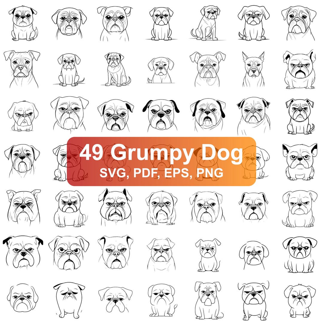 Grumpy Dog SVG Bundle, Dogs Svg, Angrys Dog Silhouette, Grim Dog Face ...