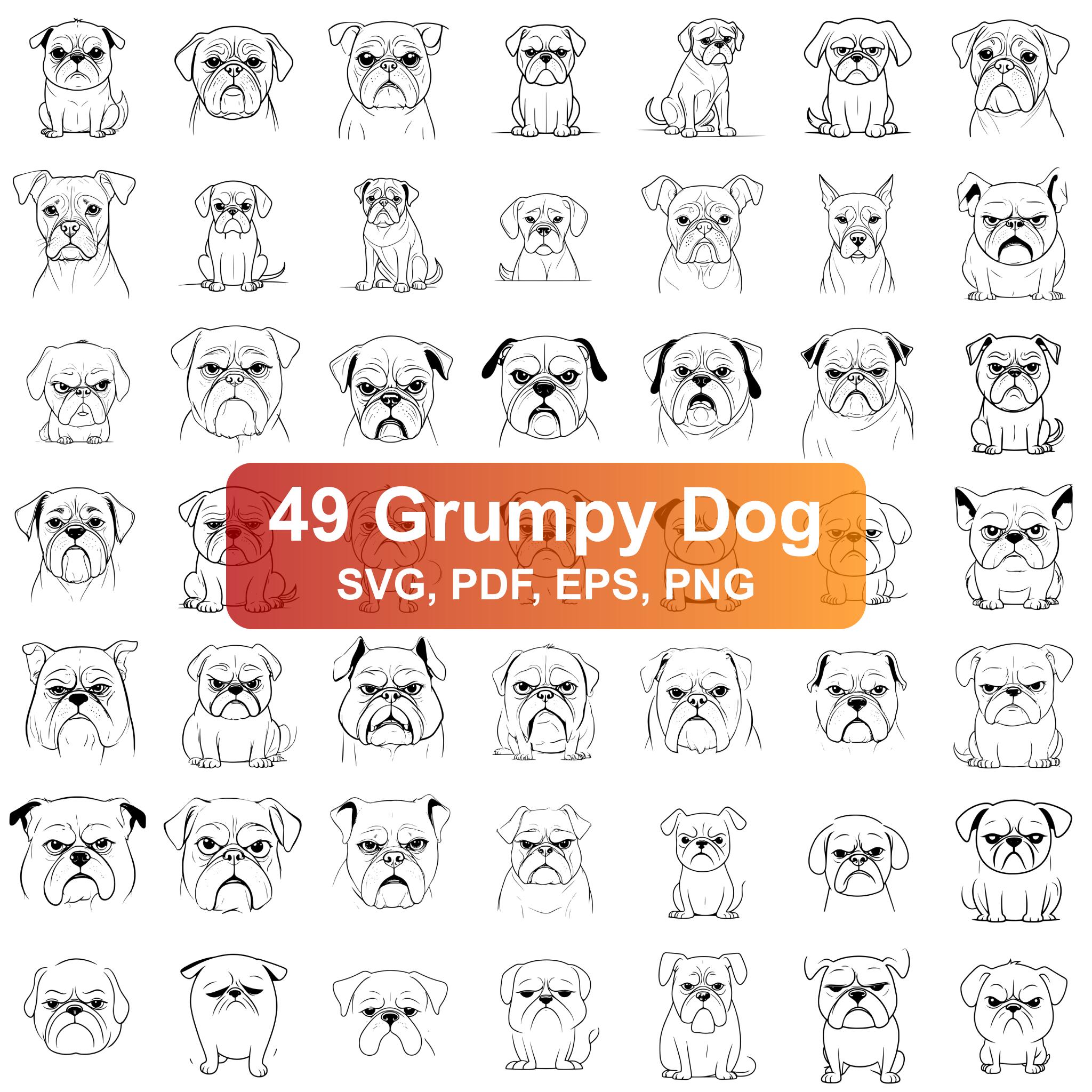Grumpy Dog SVG Bundle, Dogs Svg, Angrys Dog Silhouette, Grim Dog Face ...