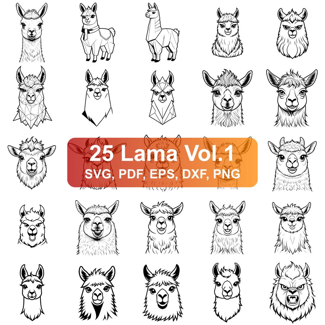 Lama SVG Bundle Vol.1 - 25 Clipart Designs for Laser Cutters, Plotters ...