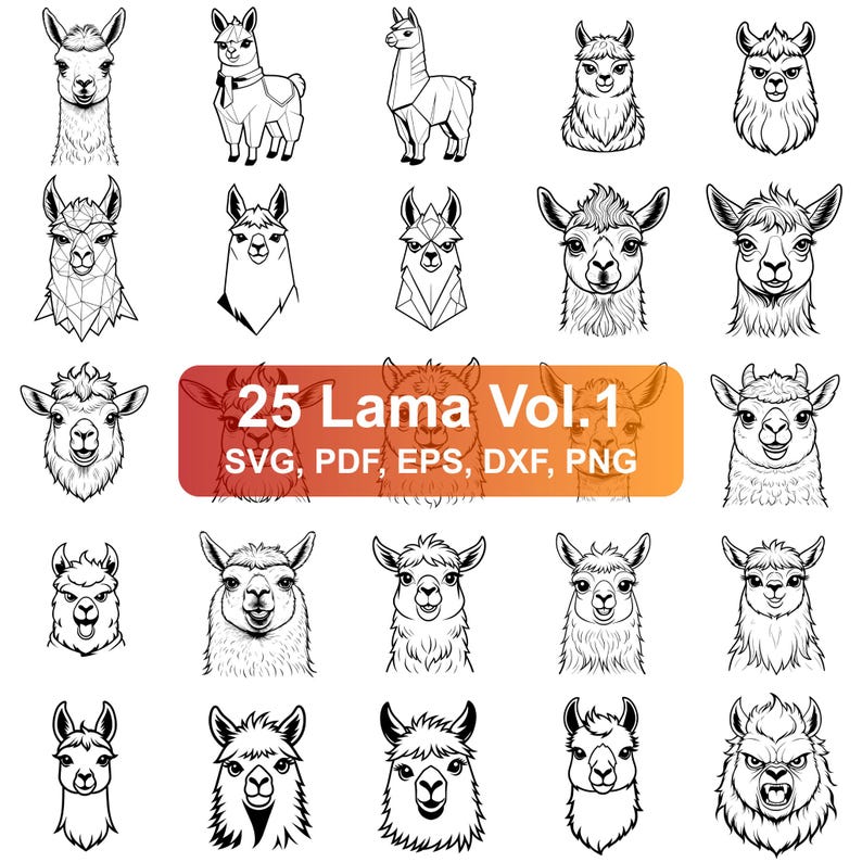 Lama SVG Bundle Vol.1 - 25 Clipart Designs for Laser Cutters, Plotters ...