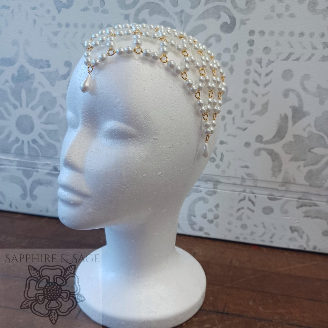 Glass Pearl Lattice Reta Rete Net Historical Reproduction Headpiece ...