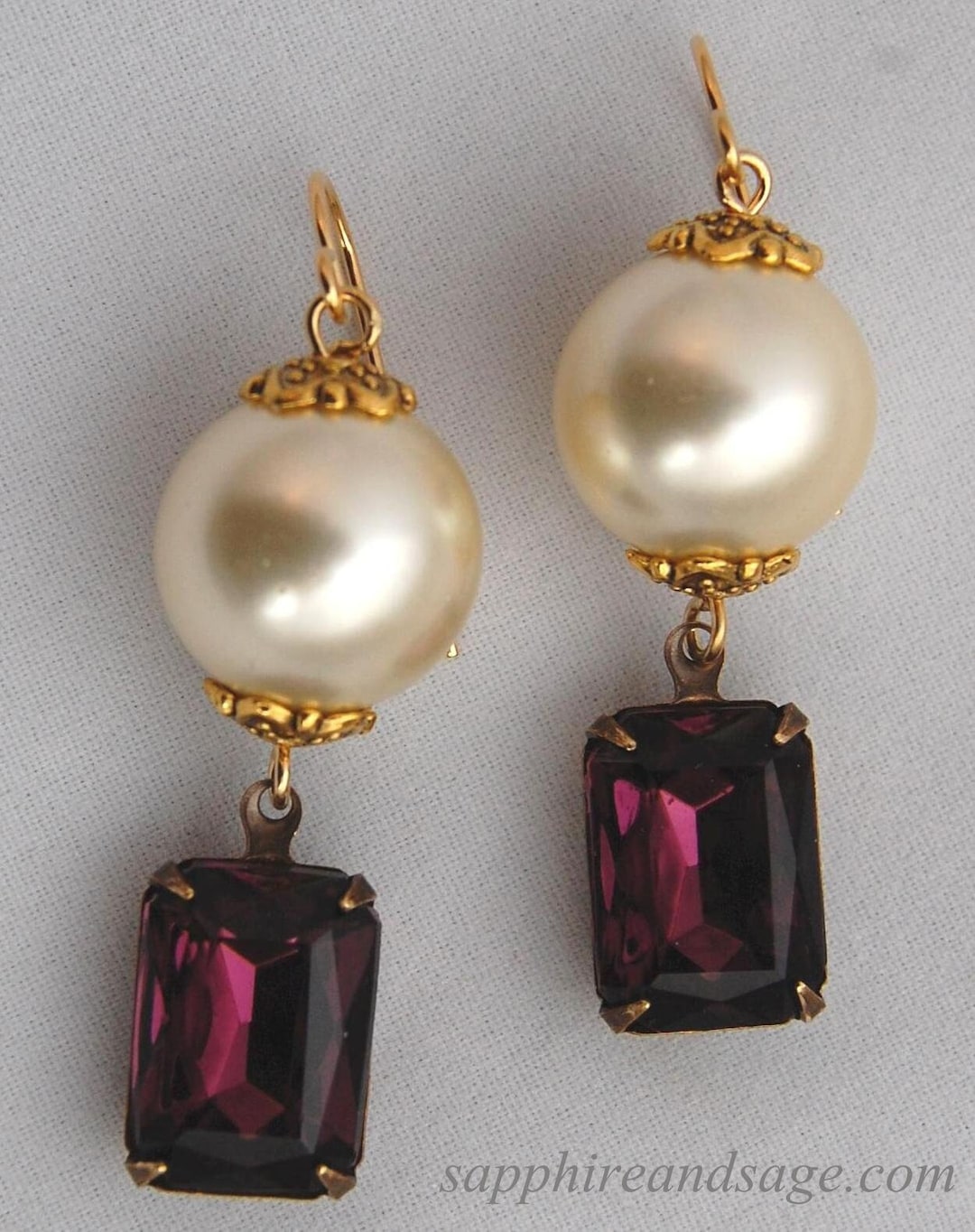 Handmade "grace" Large Octagon Rectangle Gem & Glass Pearl Earrings ...