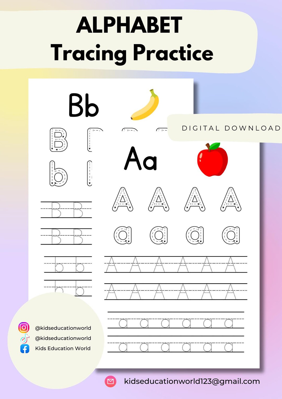 Alphabet Tracing Worksheets for Kids, Handwriting Practice, Letter ...