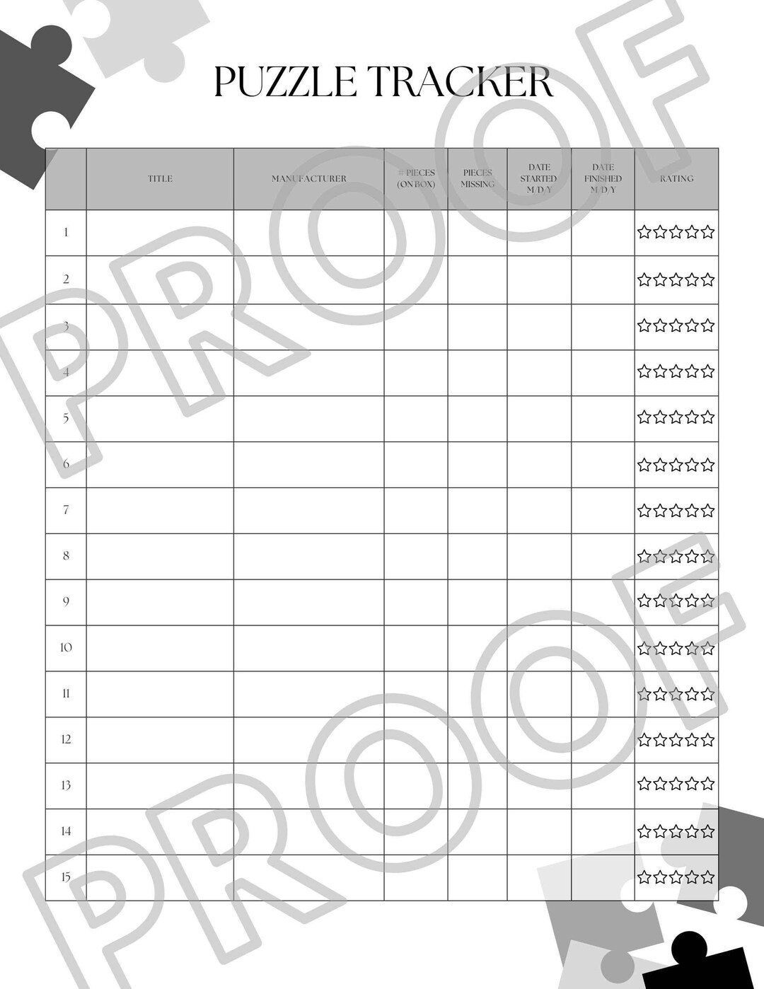 Jigsaw Puzzle Tracker - Printable PDF, Instant Download - Tracker of ...