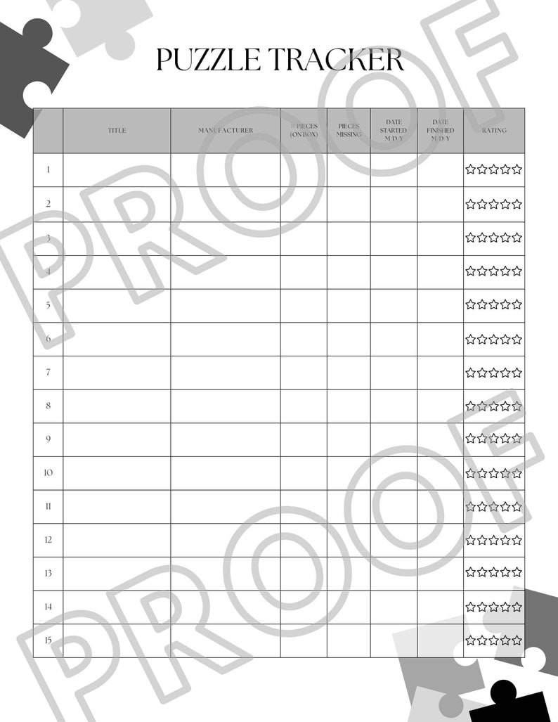 Jigsaw Puzzle Tracker - Printable PDF, Instant Download - Tracker of ...