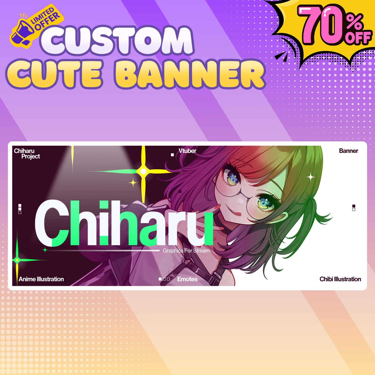 Custom Twitch Banner | Kawaii Cute | Twitch Banner | Anime Twitch ...