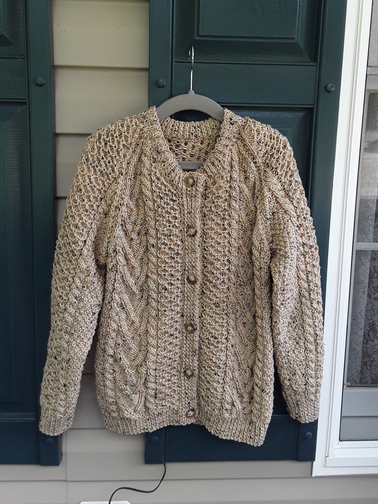 Hand Knitted Aran Beige Fleck Cable Adult Cardigan - Etsy
