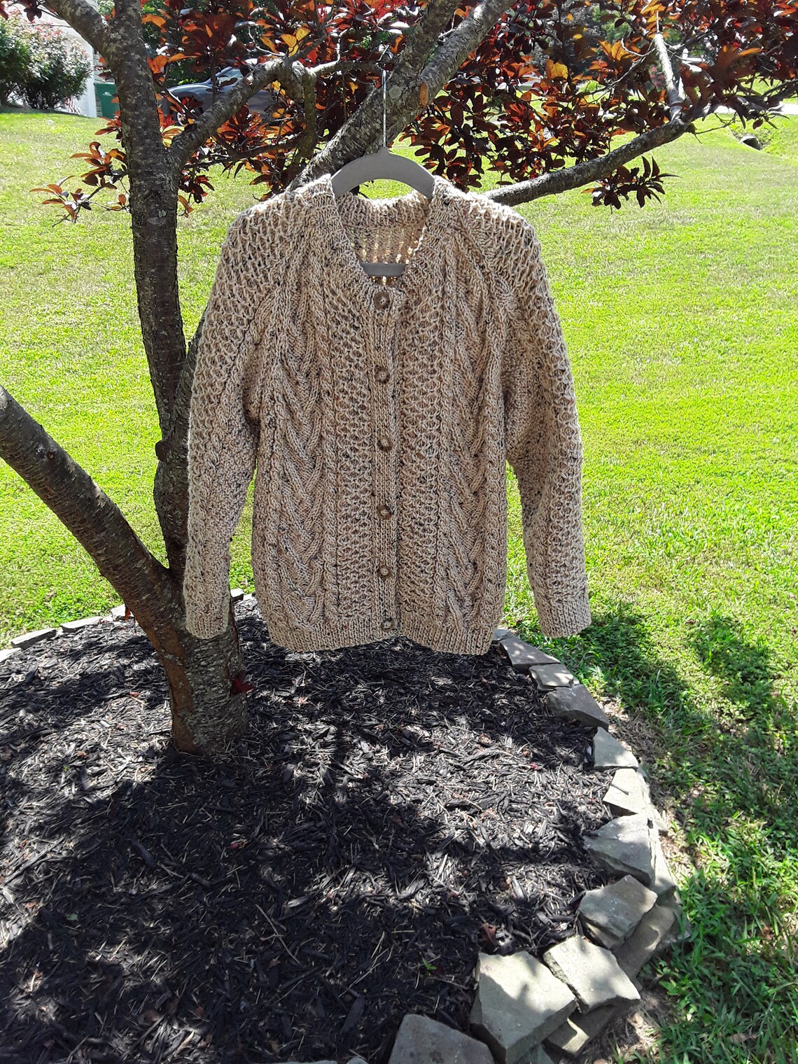 Hand Knitted Aran Beige Fleck Cable Adult Cardigan - Etsy