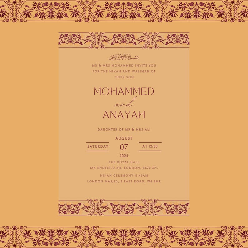 Desi Wedding Nikah Walima Invitation (editable) - Etsy