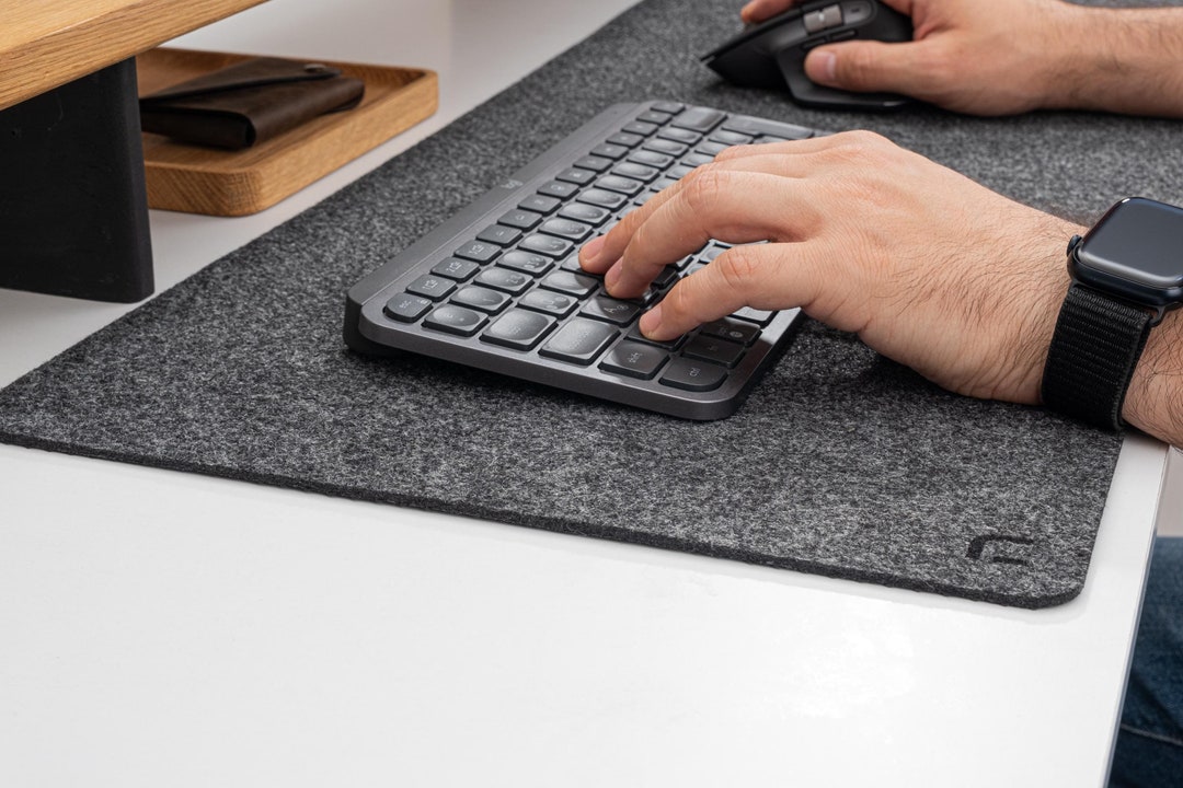 Anthracite Felt Desk Pad - Natural Wool Felt Office Mat for Wooden Desk ...