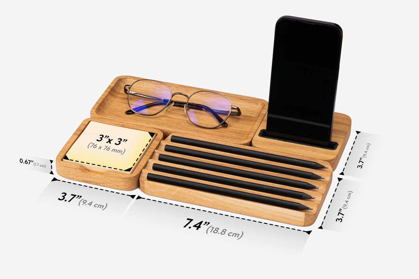 Premium Handcrafted Oak Set Pen Tray, Phone Holder, Medium Tray, Sticky ...