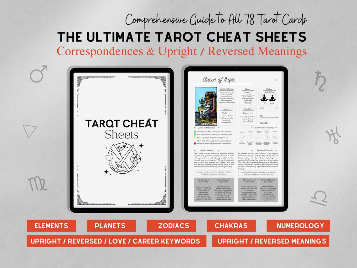Tarot Symbolism Cheat Sheets, Tarot for Beginners, Tarot Workbook ...