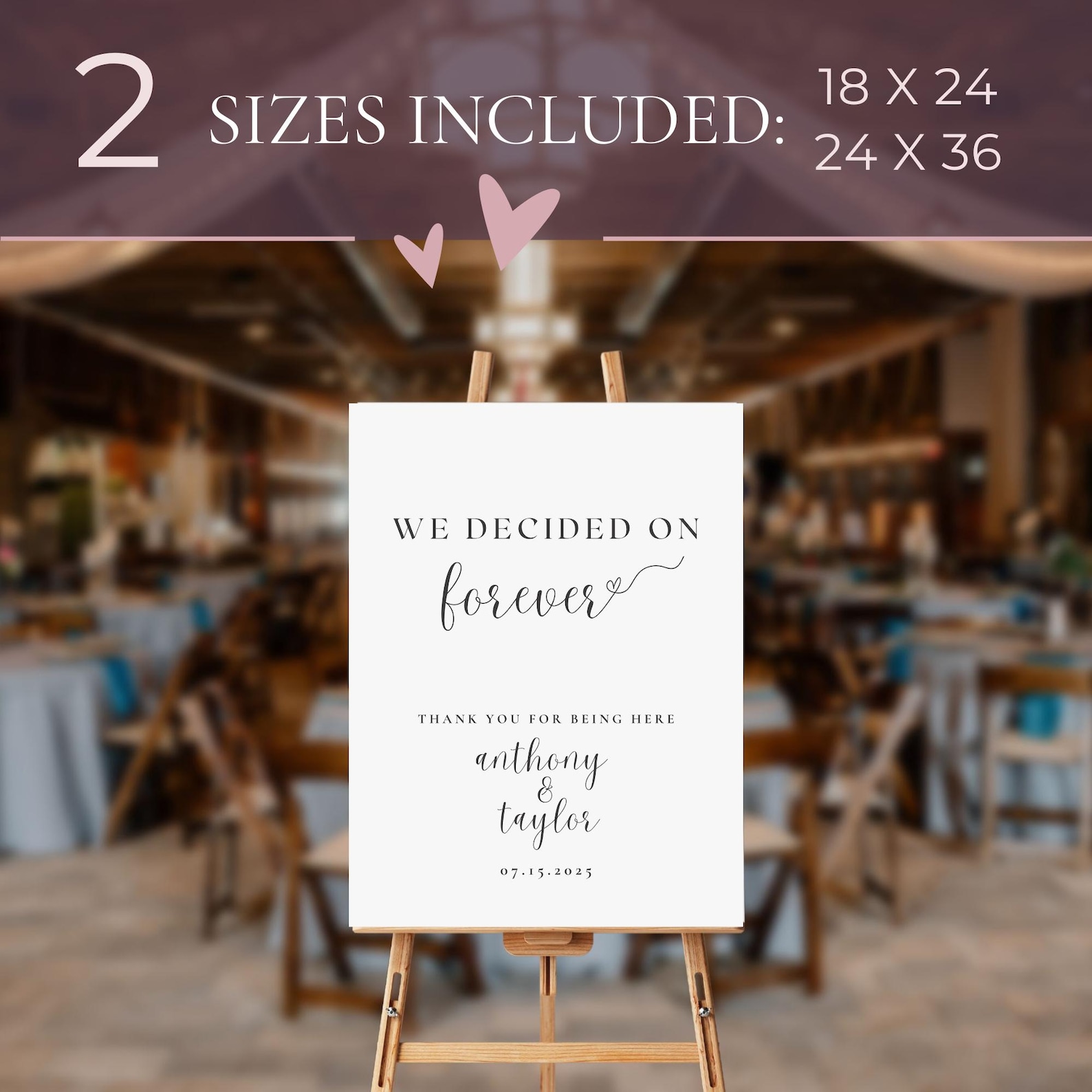 Elegant "we Decided on Forever" Wedding Sign Template - Editable Canva ...