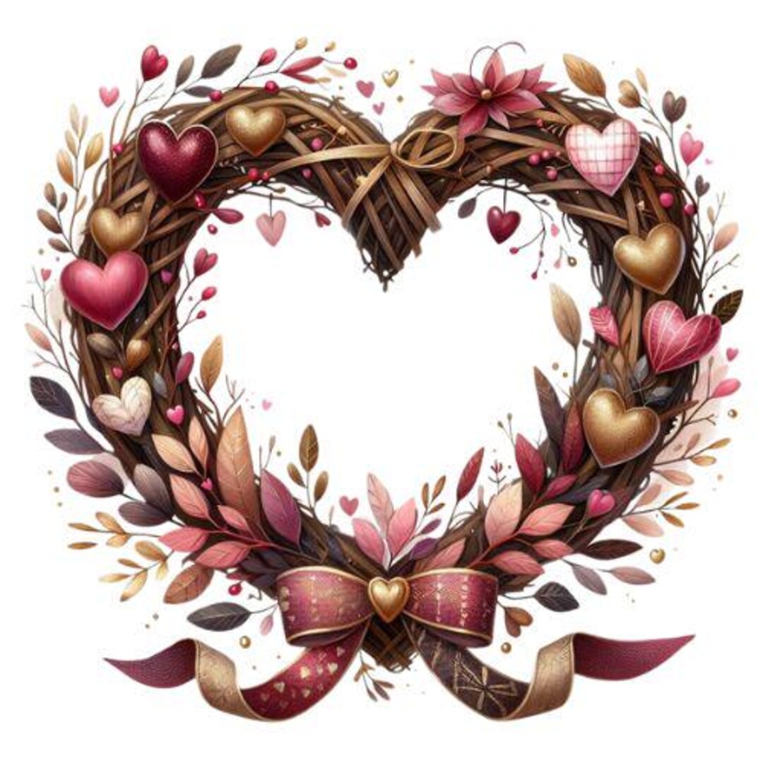 Rustic Valentine Heart Wreath, Clip Art Bundle, Watercolor Clipart ...