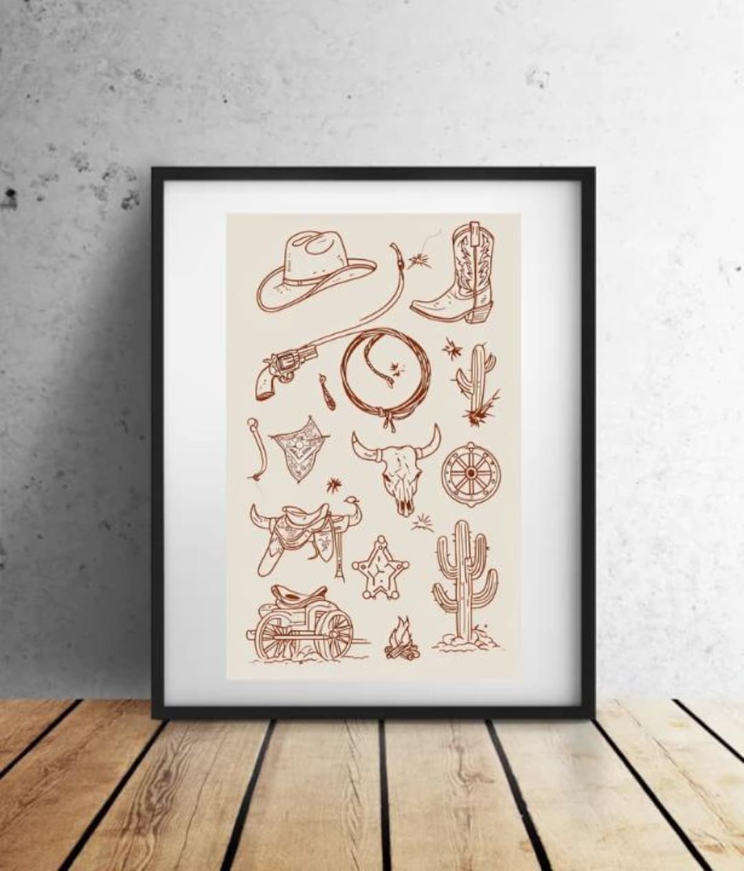 Minimalist Western Line Art Print, Printable Wall Decor, Digital ...