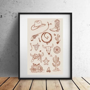 Minimalist Western Line Art Print, Printable Wall Decor, Digital ...