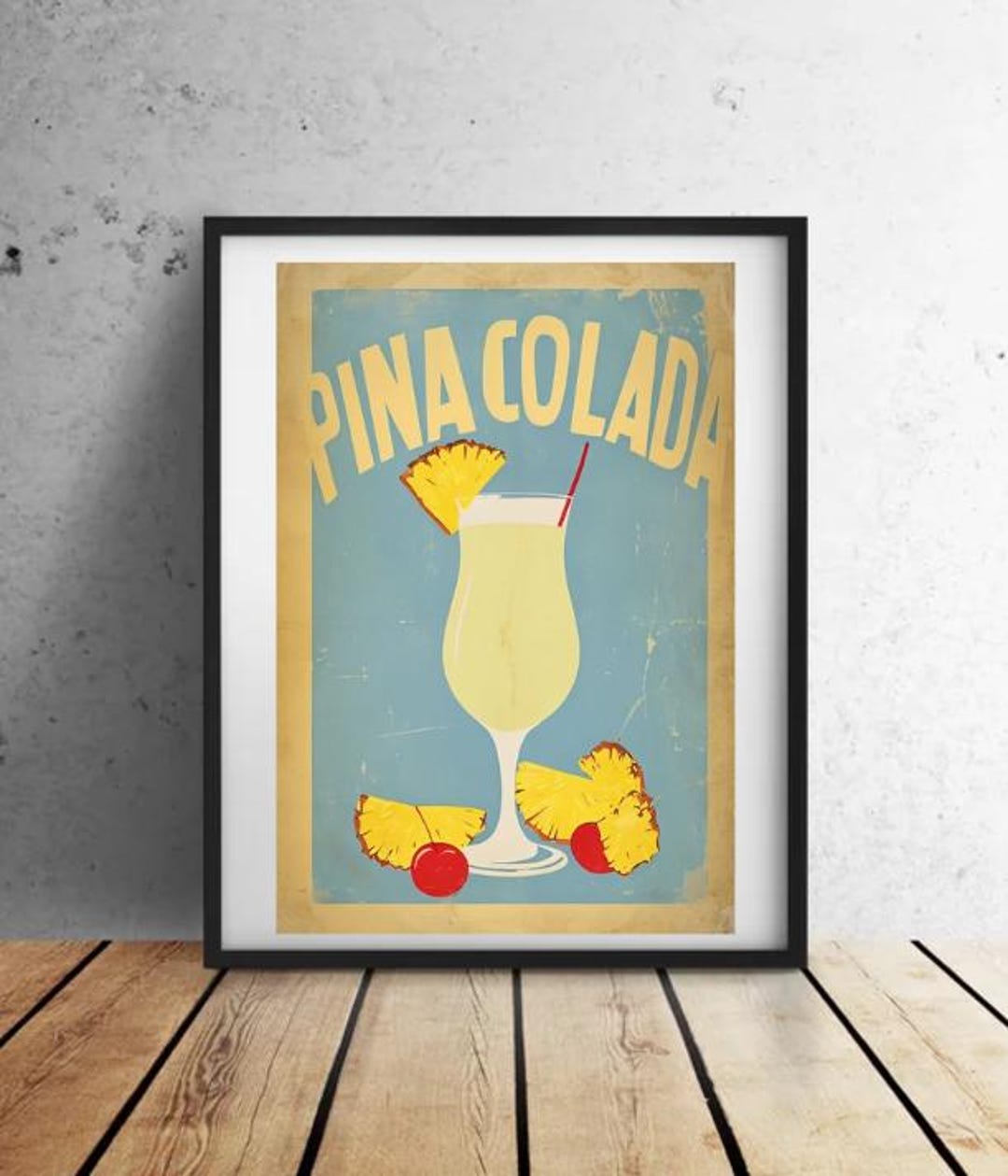 Pina Colada Cocktail Bar Decor, Vintage, Printable Wall Art, Digital ...