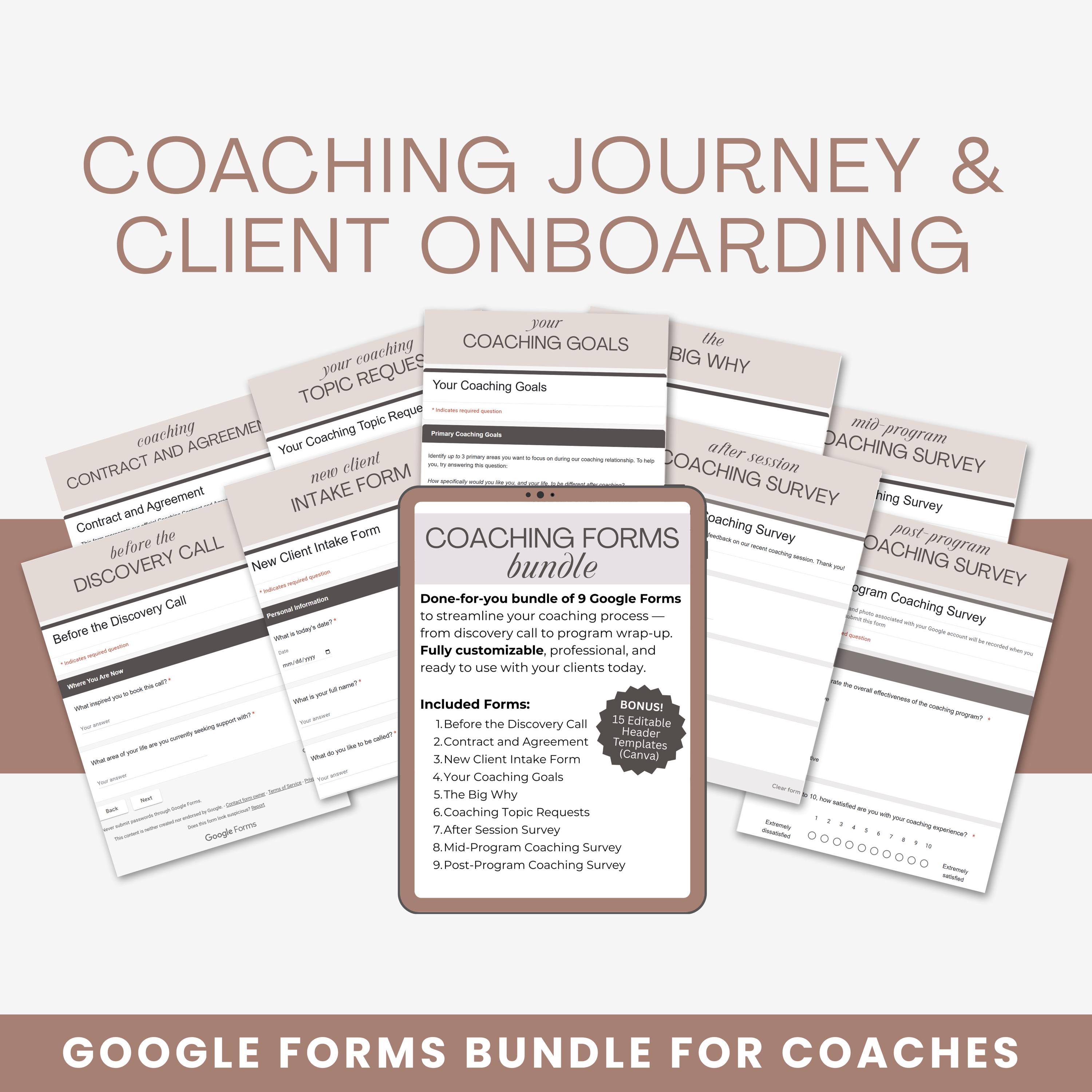 Coaching Client Intake Google Forms Bundle | 9 Editable Google Form ...
