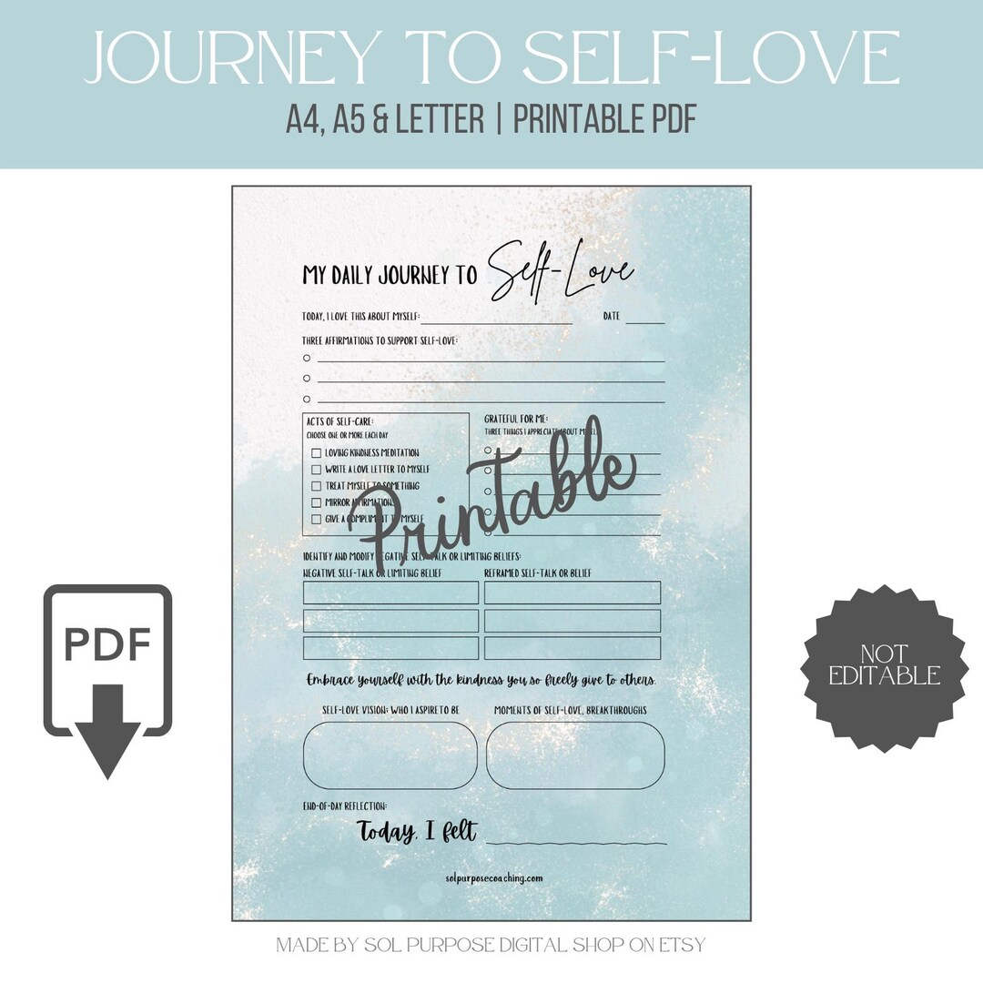 Daily Journey to Self-love Worksheet Printable PDF Download - Etsy