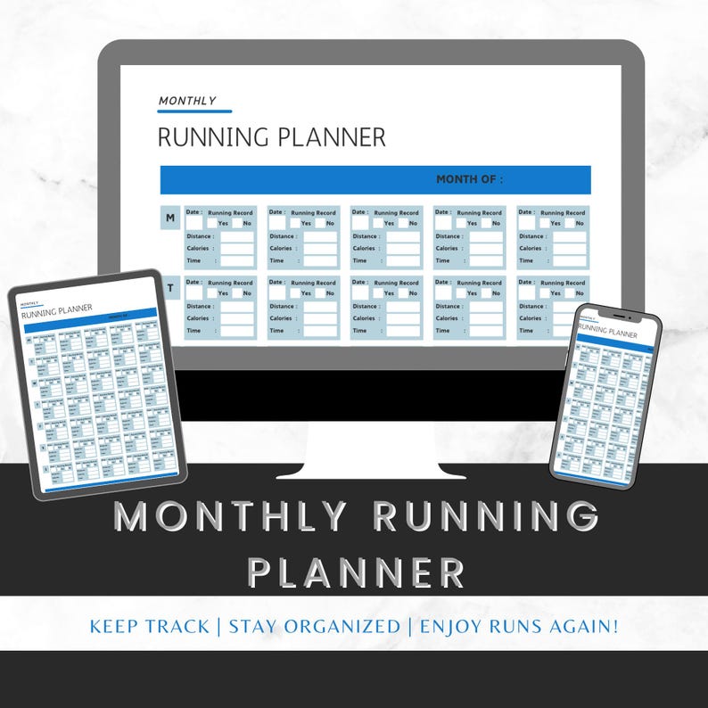 Monthly Running Planner Printable | Fitness Tracker | Running Log ...