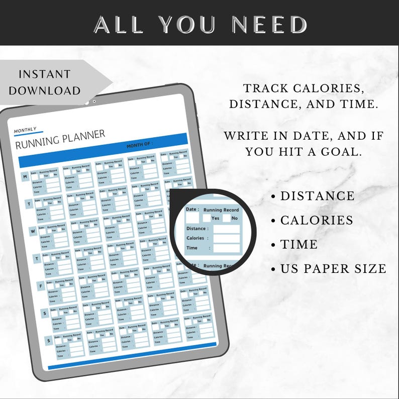 Monthly Running Planner Printable | Fitness Tracker | Running Log ...