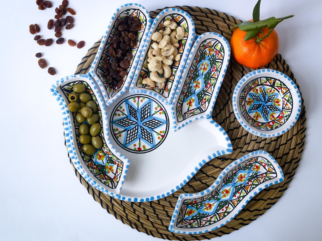 Fatima's Hand Ceramic Serving Tray Set 7-piece Appetizer Platter for ...