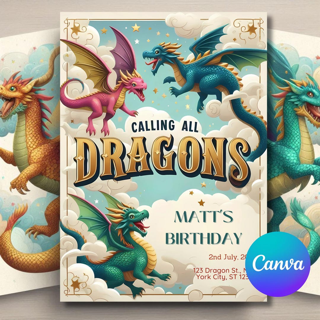 Dragon Invitation, Dragon Birthday, Dragon Theme, Dungeons and Dragons ...