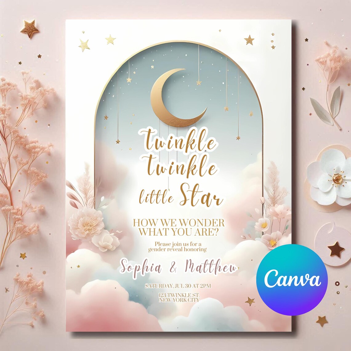 Twinkle Twinkle Little Star Invitation, Boho Baby Shower, Boho Arches ...