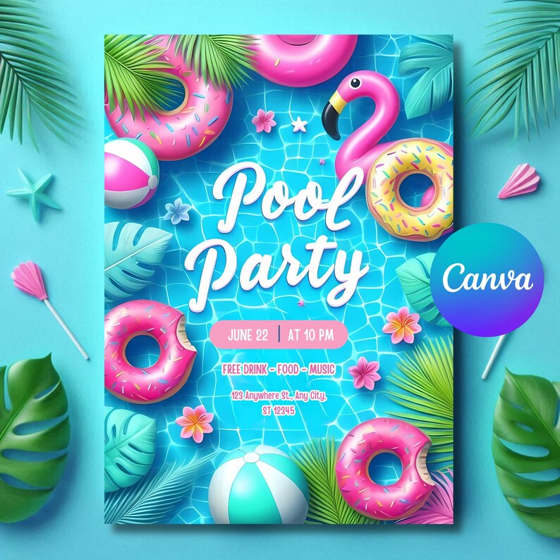 Pool Party Invitation: Summer Swim Birthday (edit in Canva) - Etsy