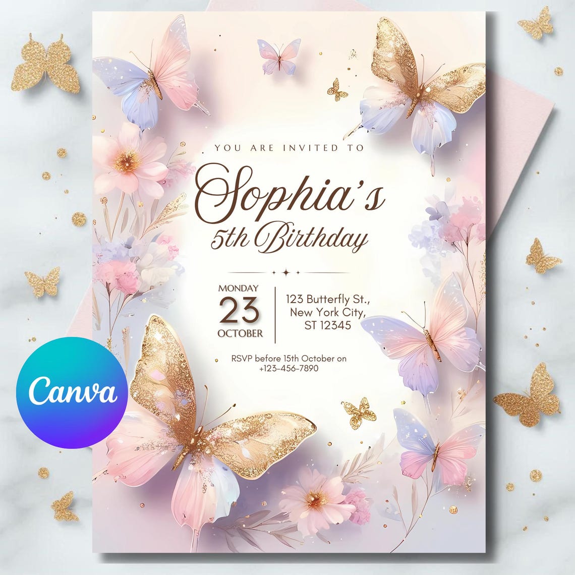 Butterfly Invite, Pink Butterfly Invitation, Floral Invite, Fairy 1st ...
