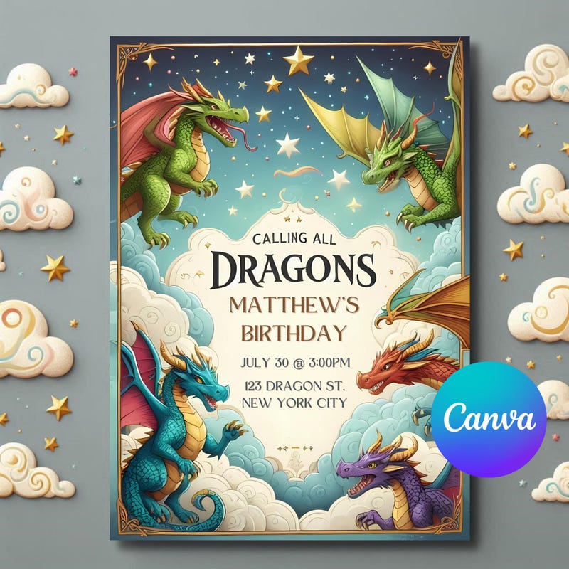 Dragon Birthday Invitation - Etsy Canada