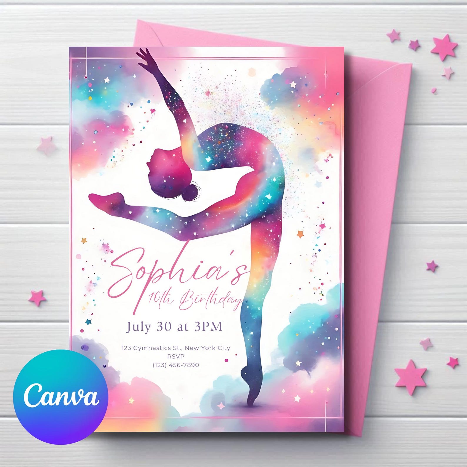 Gymnastics Birthday Invitation, Dance Party Invite, Tumbling Party ...