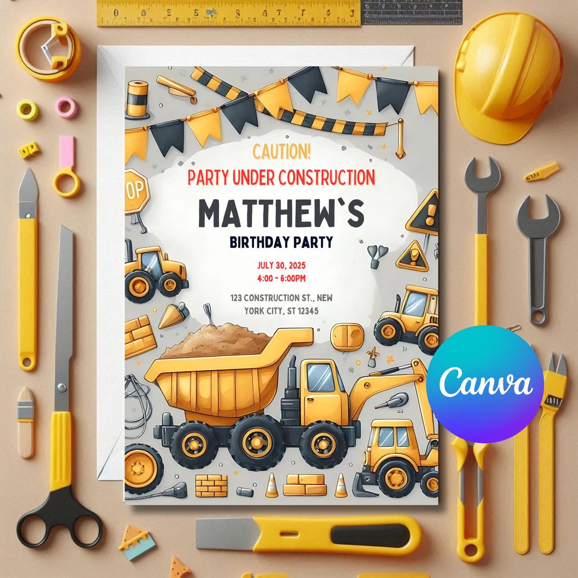 Construction Birthday Invitation: Digger Party, Truck Theme (digital ...