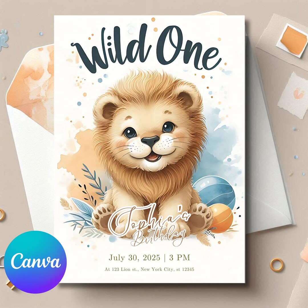 Lion Invitation, Lion Baby Shower, 1st Birthday Invite, Wild One ...