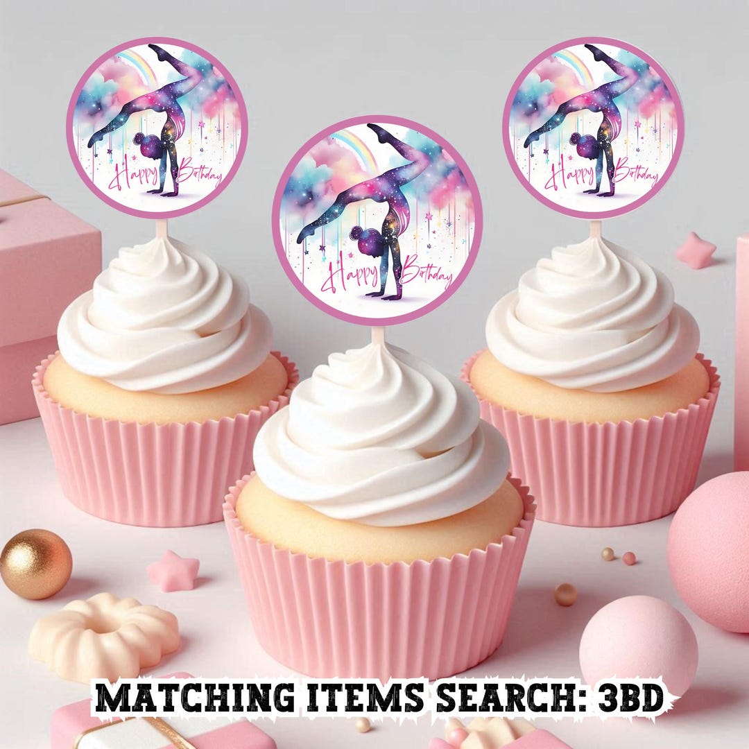 Gymnastics Cupcake Toppers Balance Beam Birthday Decor Gym Party ...