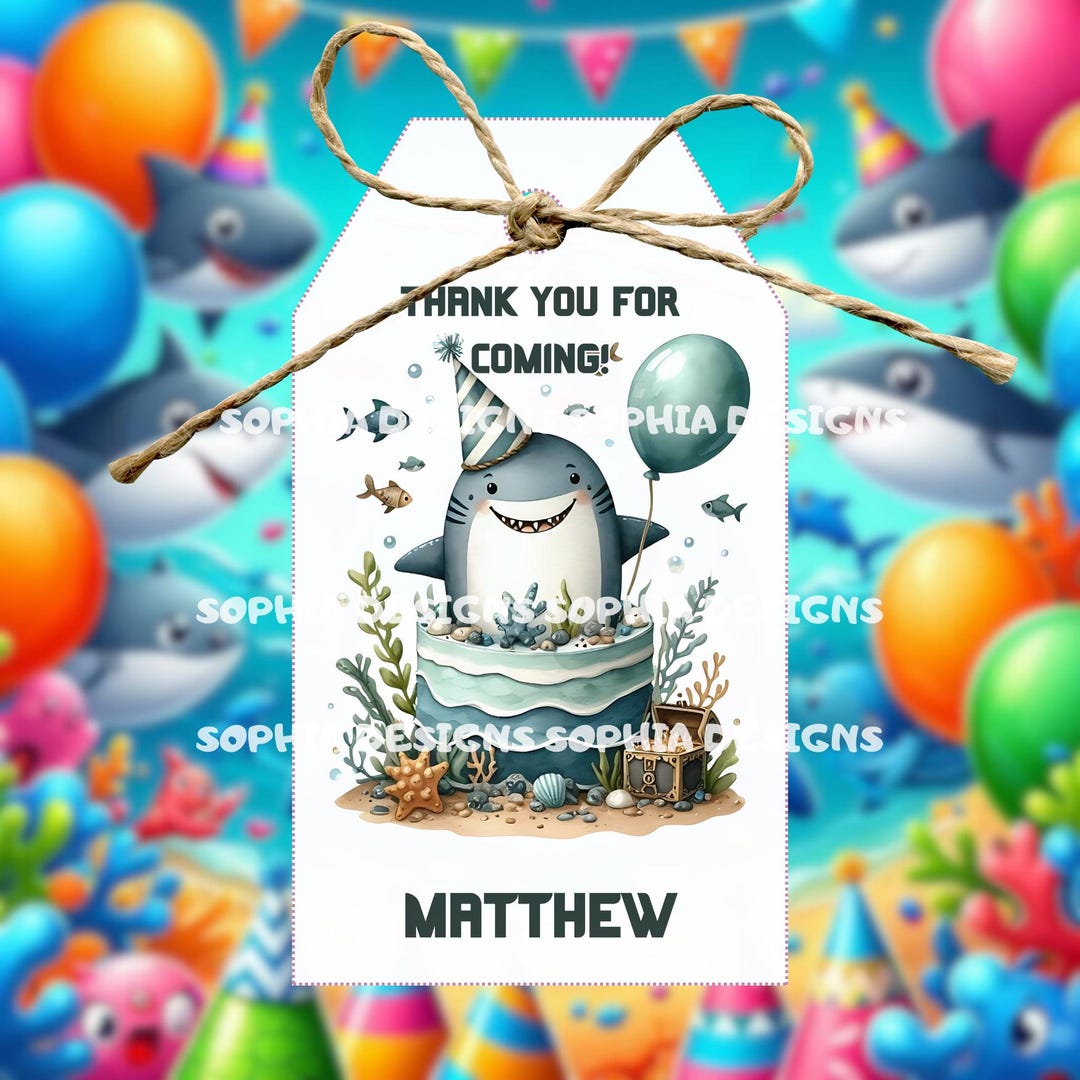 Shark Thank You Tags Printable Party Favor Tags Baby Shark Birthday ...