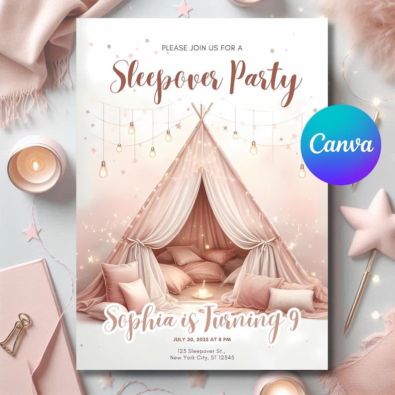 Tween Sleepover Birthday Invitation: Editable Tent Party (canva ...