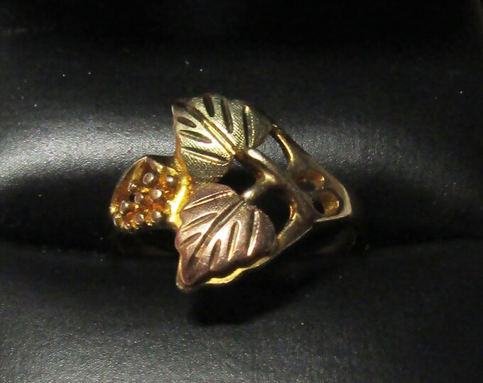 Classic Black Hills Gold Ring by Stamper Co, Solid Tricolor 10K Grapes ...