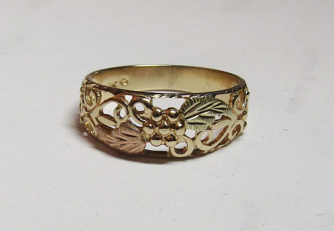 Pretty Yellow & Rose Gold Filigree Band Ring, Solid 10K, Size 7.5, Free ...