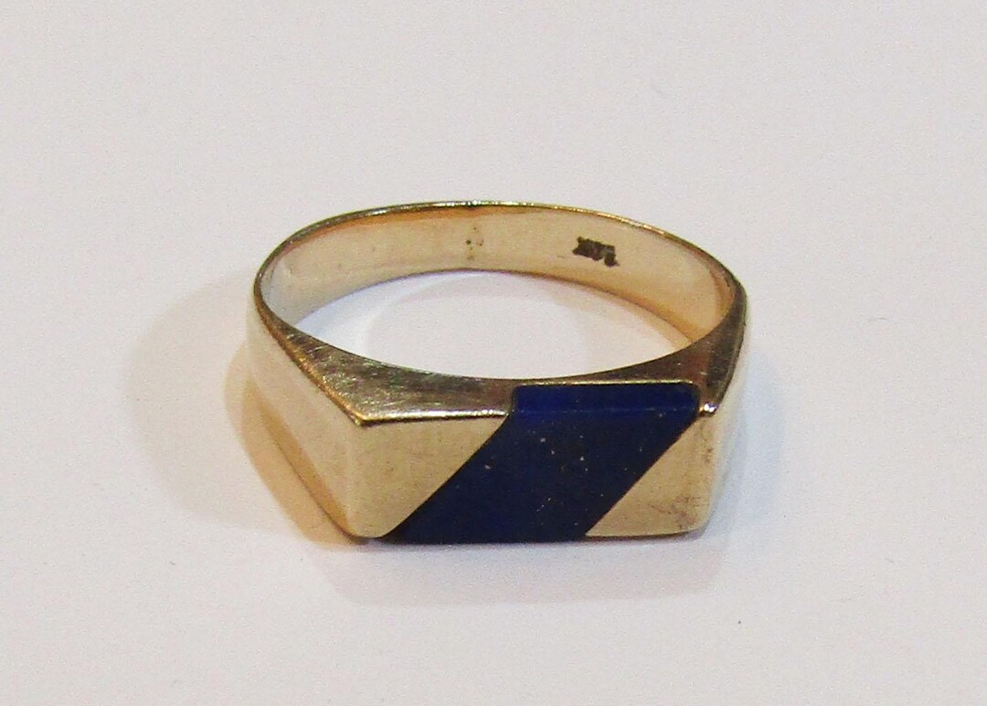 Vintage Solid 14K Gold & Lapis Lazuli Band for Small Fingers Size 2.4 ...