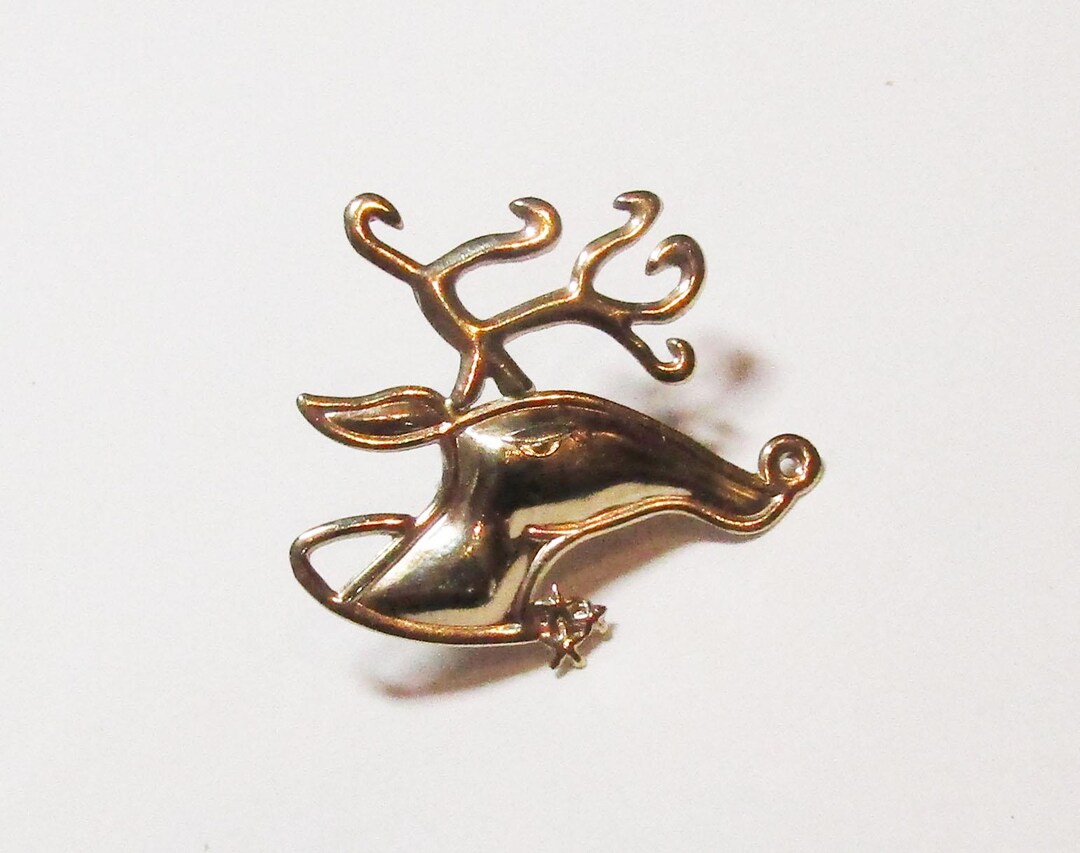 Vintage Solid 10K Yellow Gold Rudolf the Reindeer Lapel Pin, Free US ...