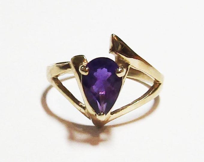 Abstract Design Amethyst Solitaire Ring, Solid 10K Y Gold Size 5, Free ...