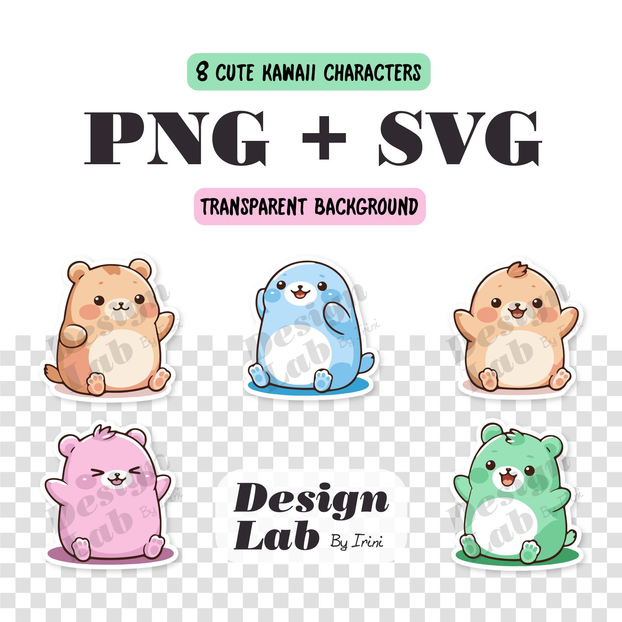Kawaii Cute Animals Digital Stickers SVG and PNG, Clipart Set ...
