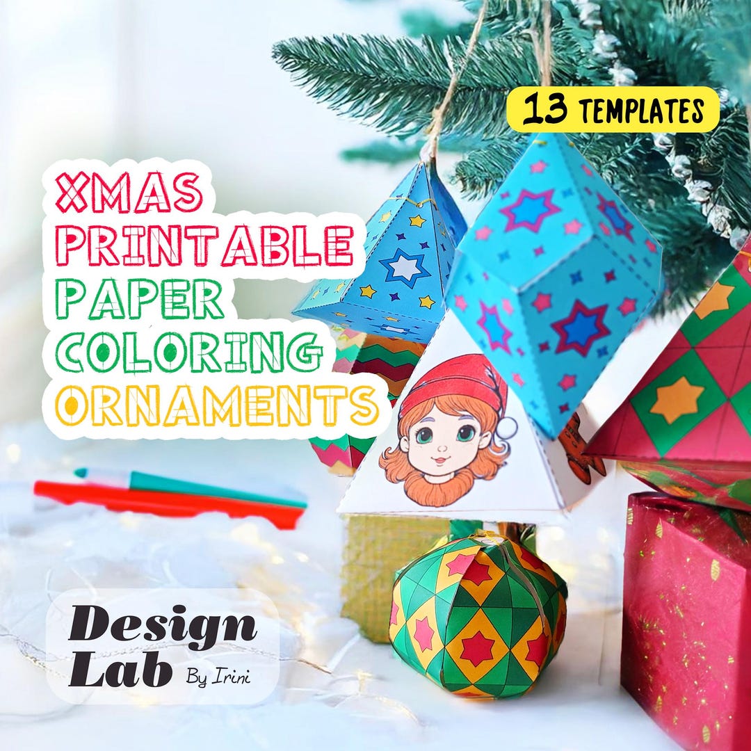 PRINTABLE Christmas Paper Ornaments, 13 Ready Coloring Templates, 5 ...