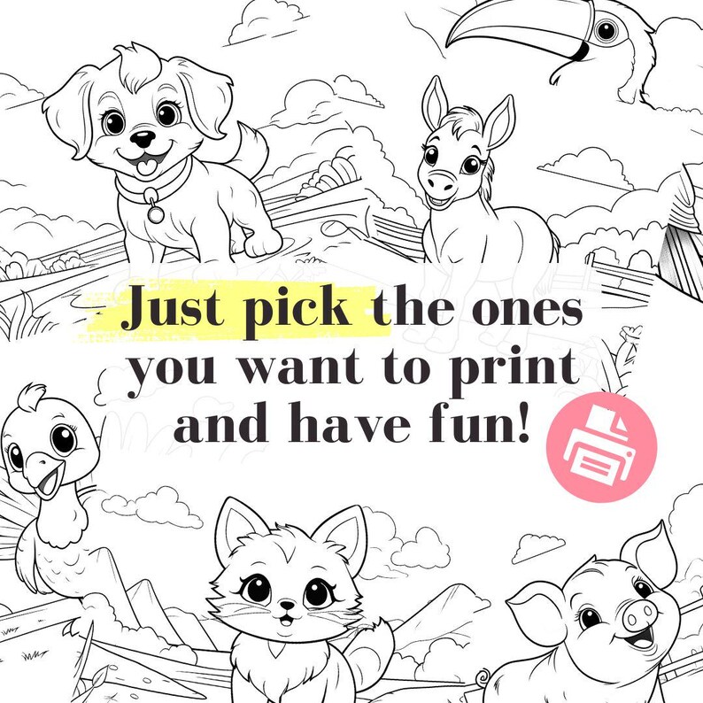 90 Coloring Pages for Kids Dogs, Cats, Farm Animals, Birds Kids ...