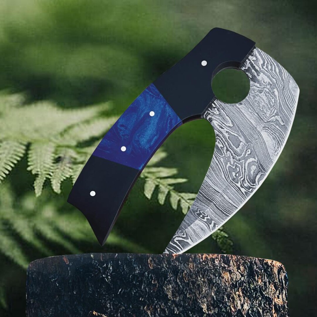 Custom Handmade Damascus Steel Alaskan Ulu With Sheath, 6" Pizza Cutter ...