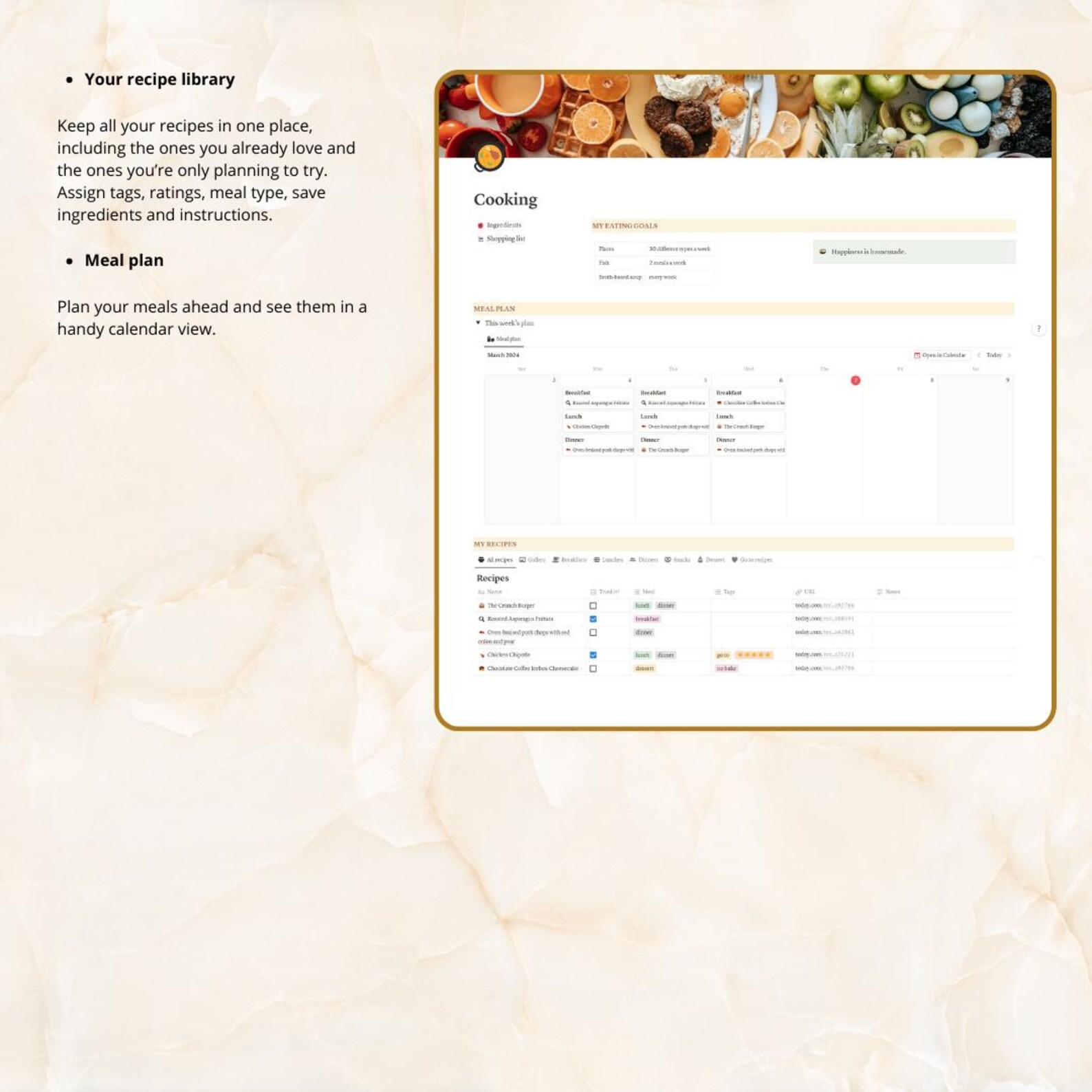 Notion Template Cooking Hub | Meal Planner, Recipe Library, Grocery ...